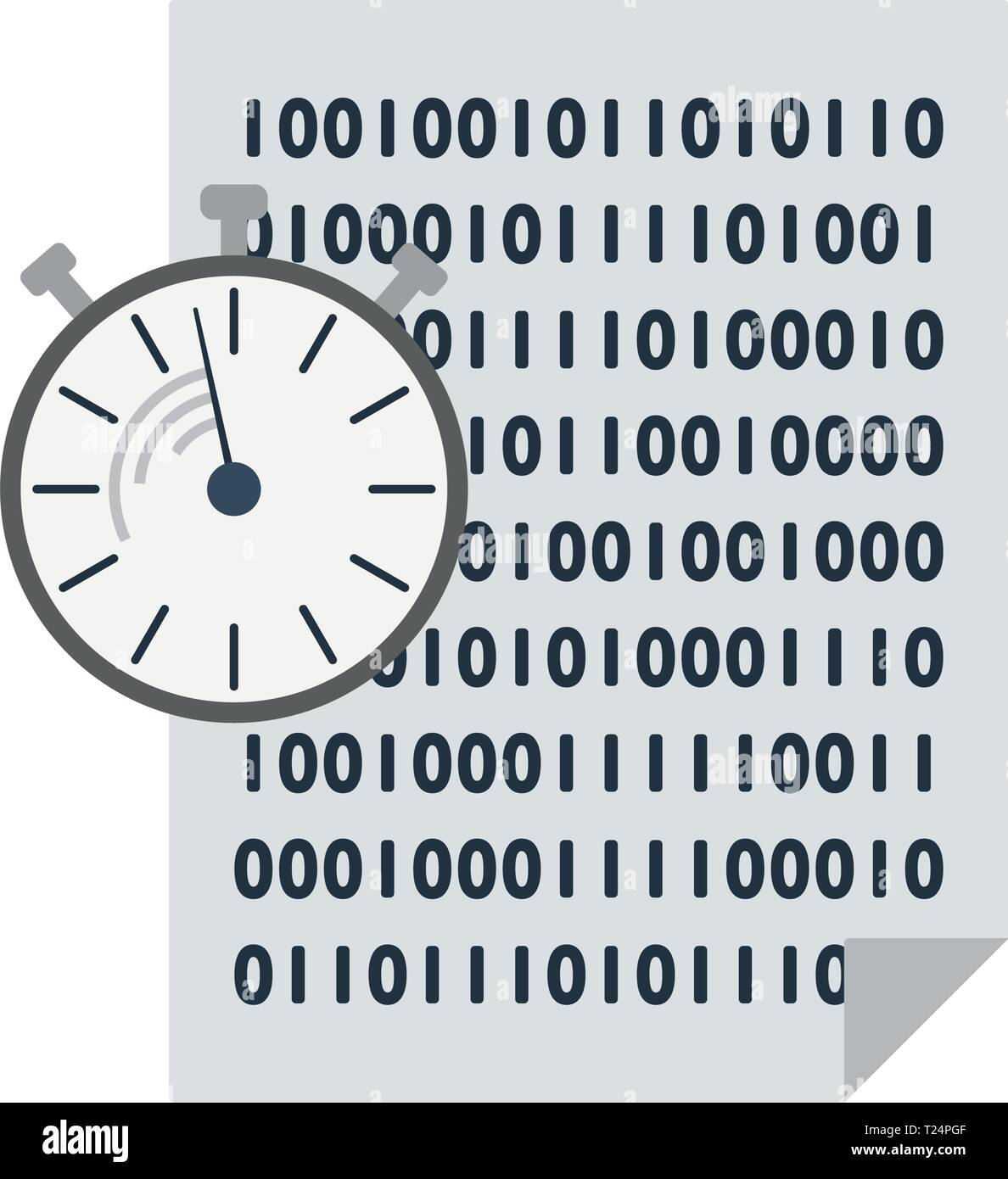 Fast Development Icon. Sheet With Binary Code and Stopwatch in Front ...