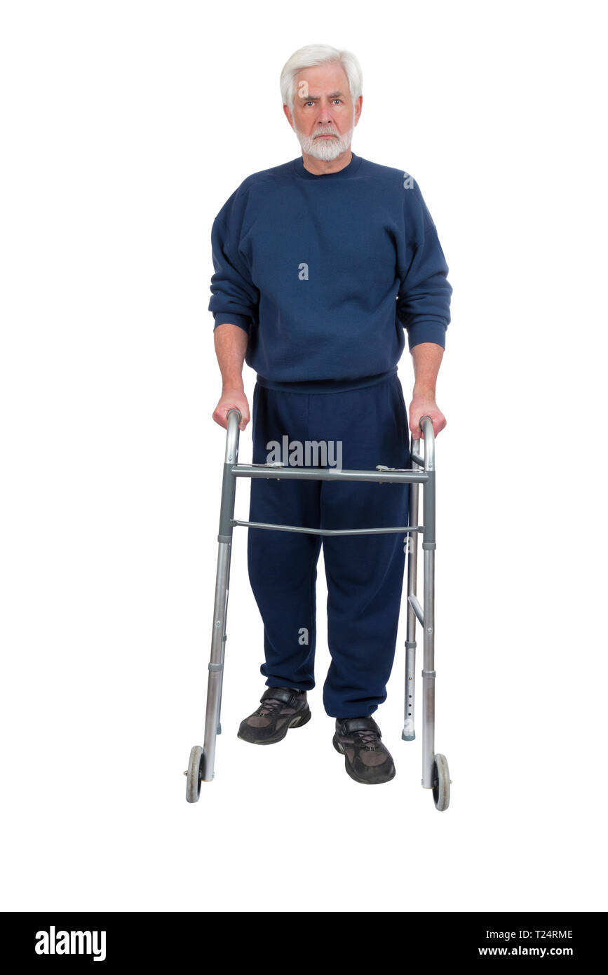 Vertical shot of a healthy elderly man with a serious expression on his ...