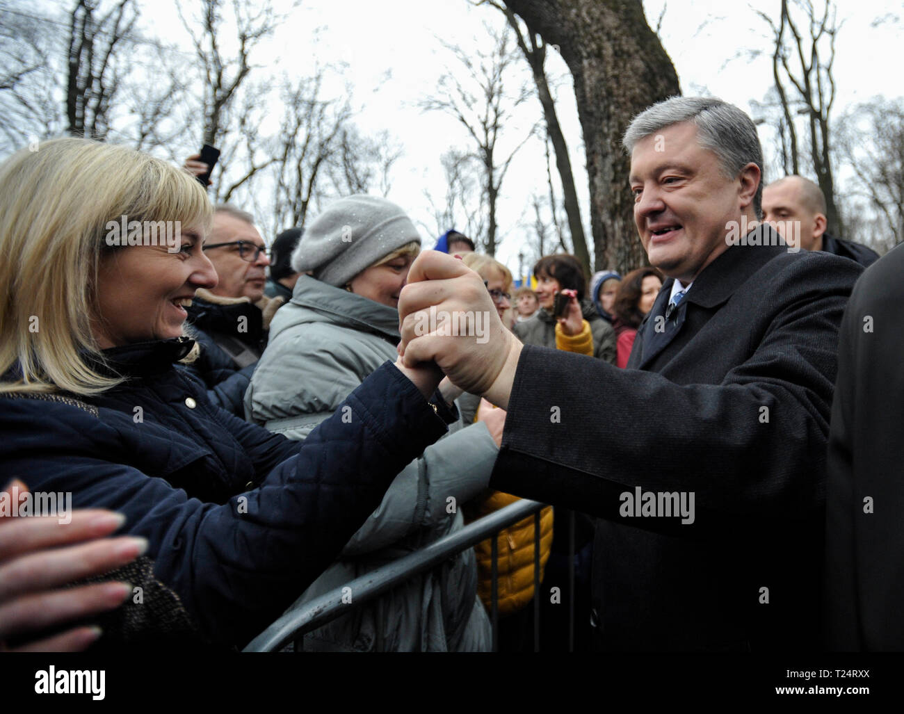 Ukraine's President Petro Poroshenko seen greeting Ukrainians before ...