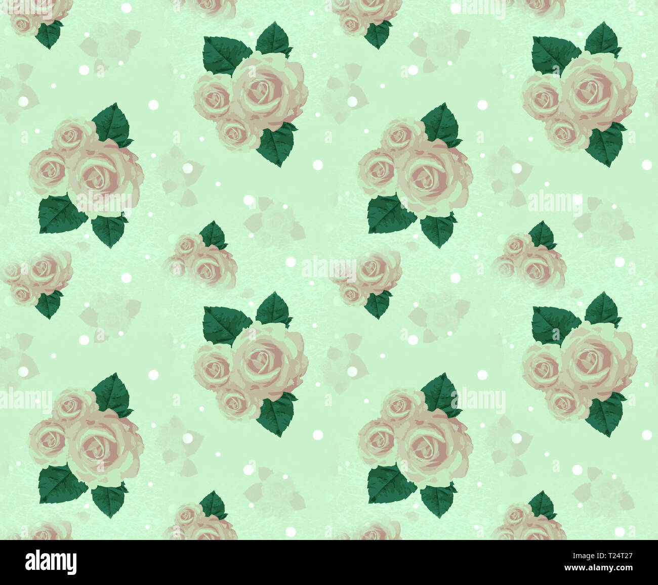 Seamless wall-paper with roses, green. A vintage decorative pattern, a ...
