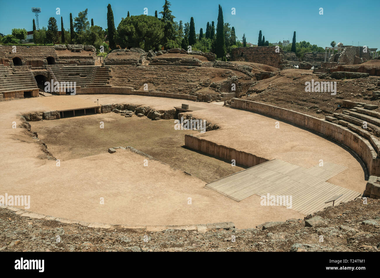 Stone bleachers and arena in the Roman Amphitheater at the ...
