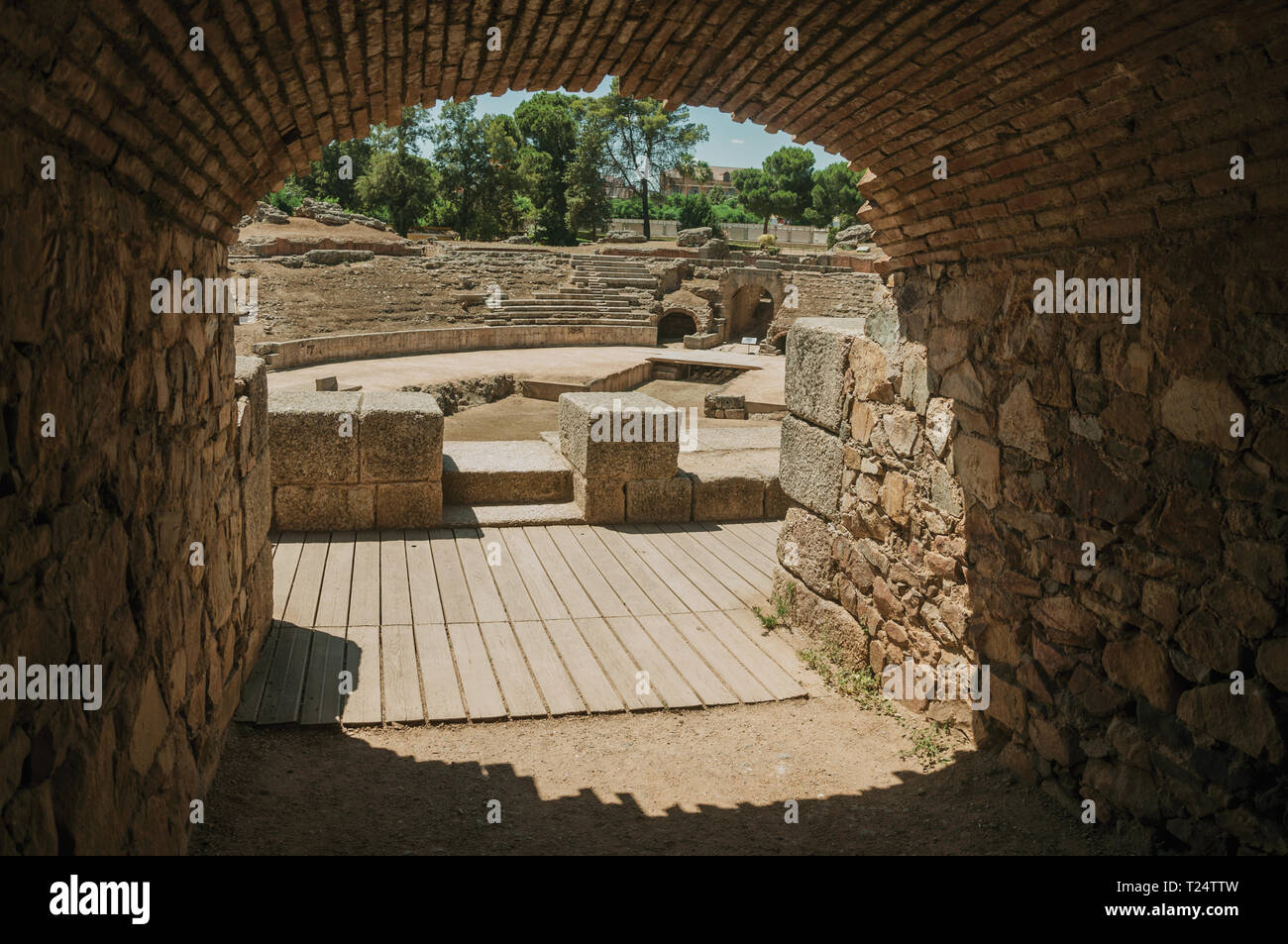 Entrance to the arena of Roman Amphitheater at the huge archaeological ...