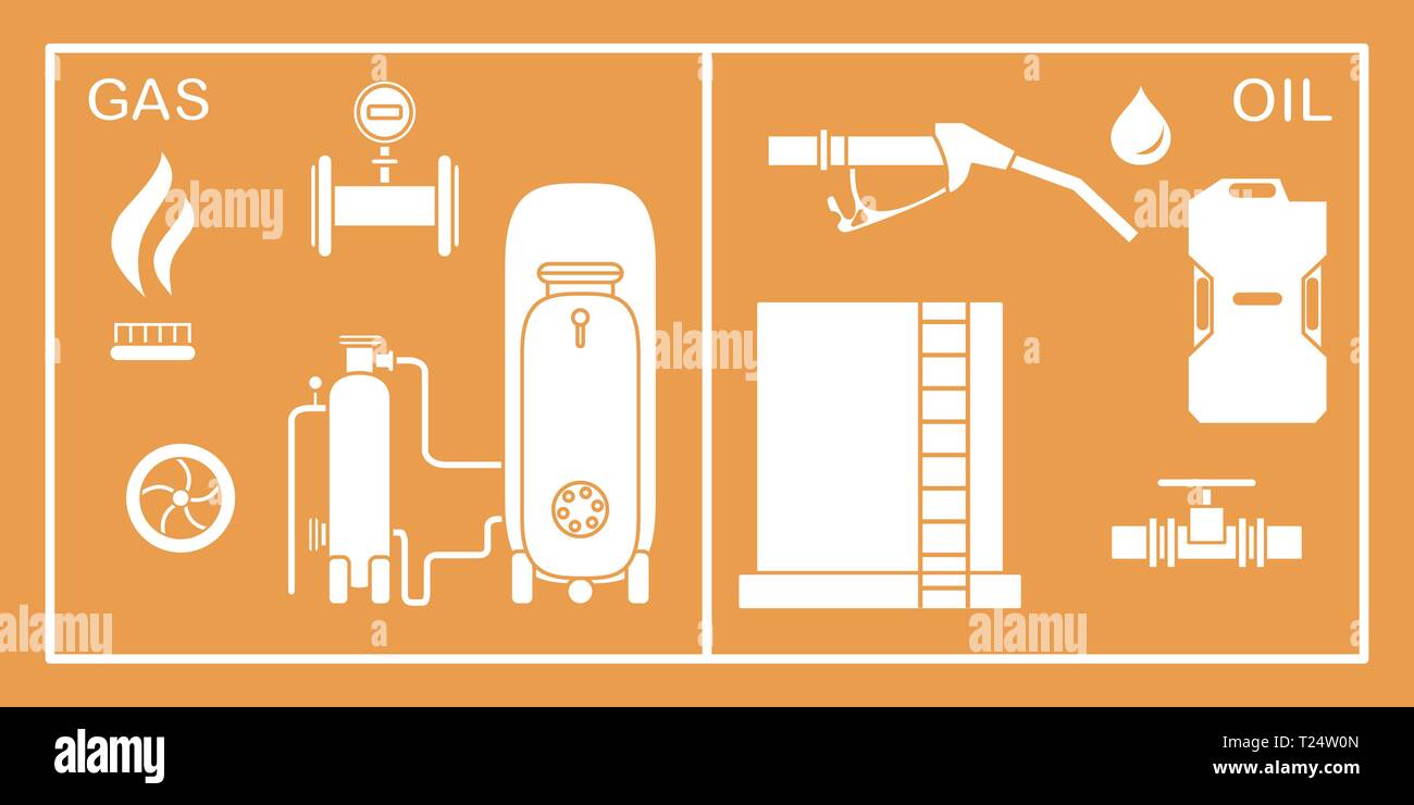 Vector illustration with equipment for oil and gas production. Oil ...