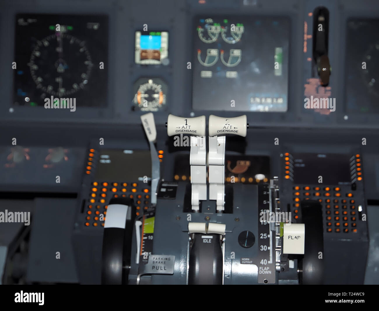 Cockpit of a Boeing 737 flight simulator in Moenchengladbach, Germany ...