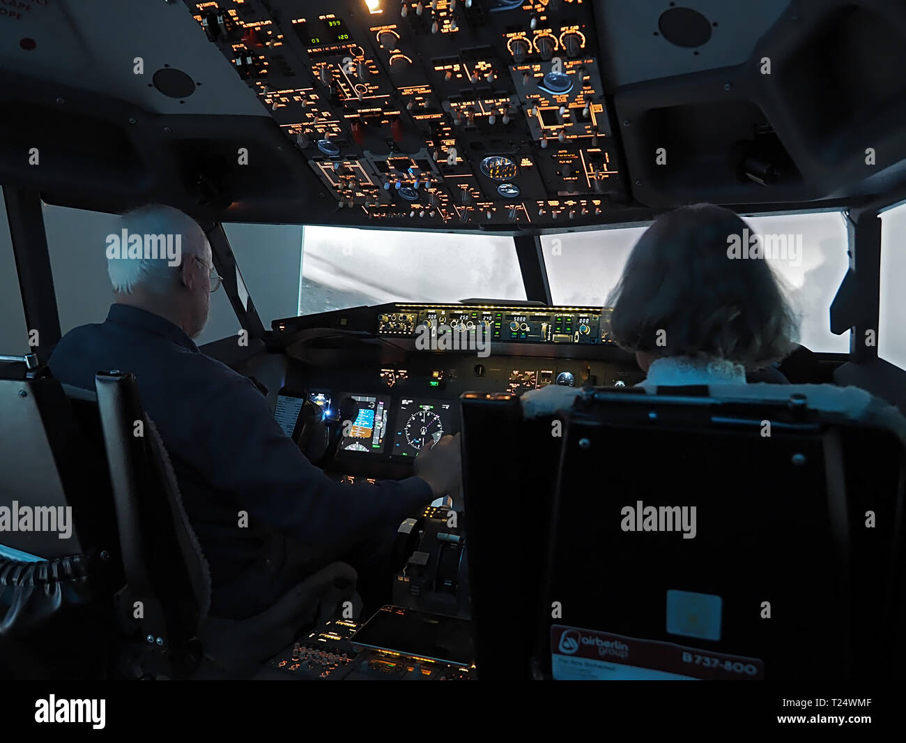 Cockpit of a Boeing 737 flight simulator in Moenchengladbach, Germany ...