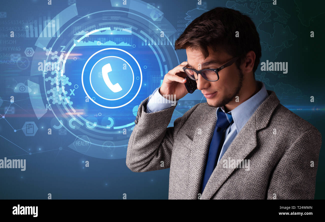 Young person talking on the phone with calling concept Stock Photo - Alamy