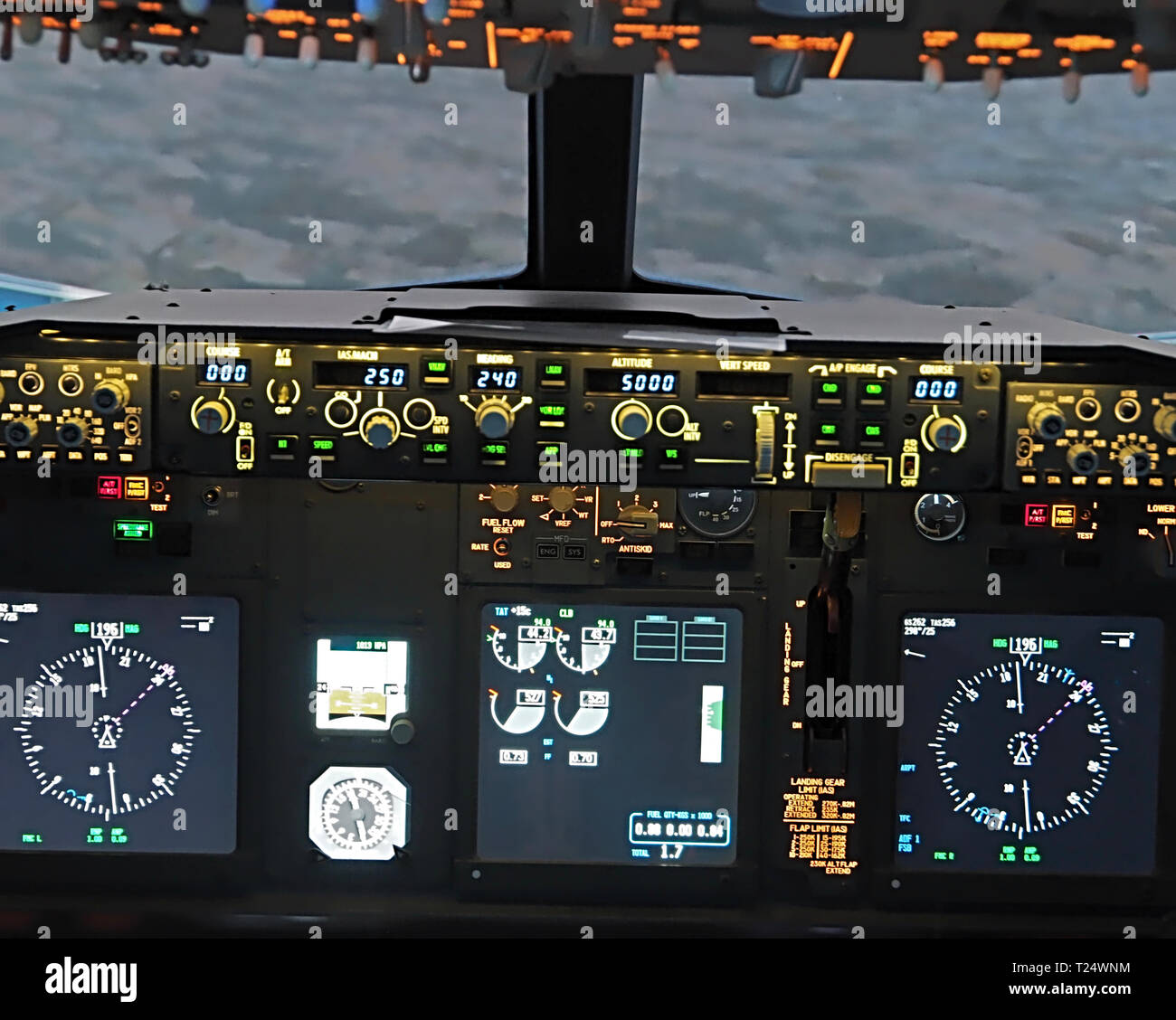 Cockpit of a Boeing 737 flight simulator in Moenchengladbach, Germany ...