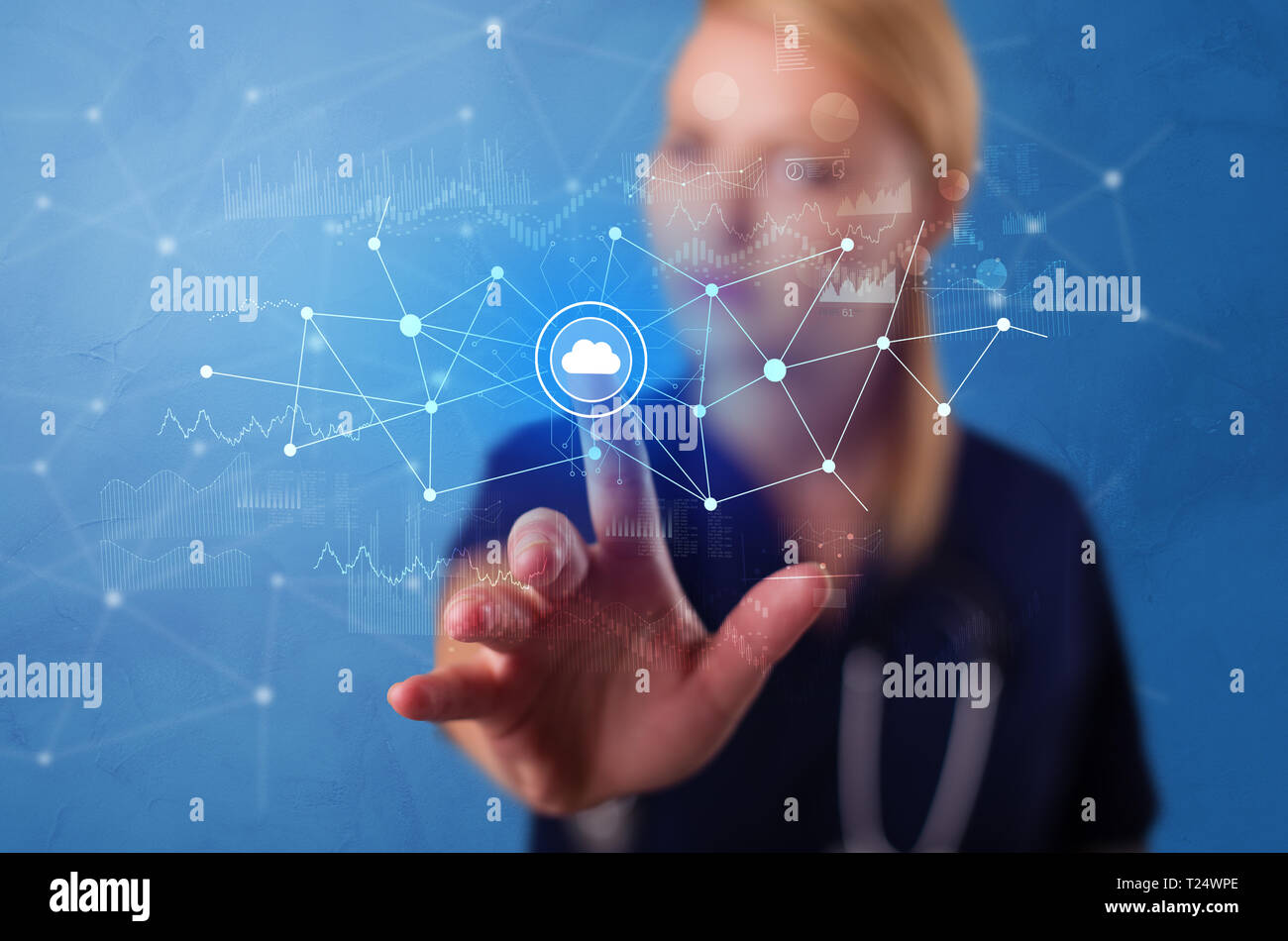 Doctor touching blue screen with virtual hospital concept Stock Photo ...