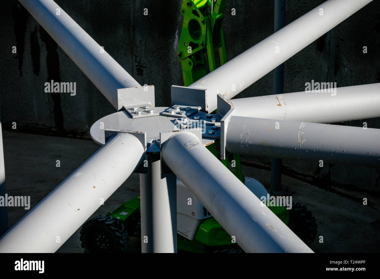 Steel frame joint detail of new building in construction showing ...