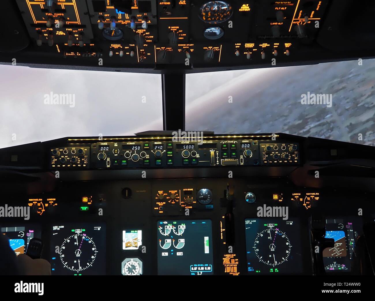 Cockpit of a Boeing 737 flight simulator in Moenchengladbach, Germany ...