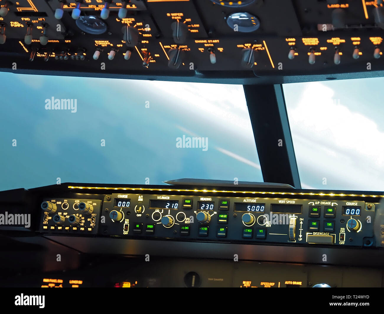 Cockpit of a Boeing 737 flight simulator in Moenchengladbach, Germany ...