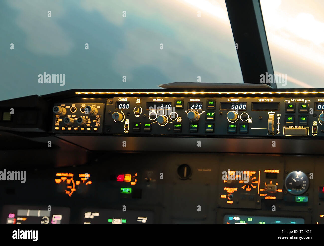 Cockpit of a Boeing 737 flight simulator in Moenchengladbach, Germany ...