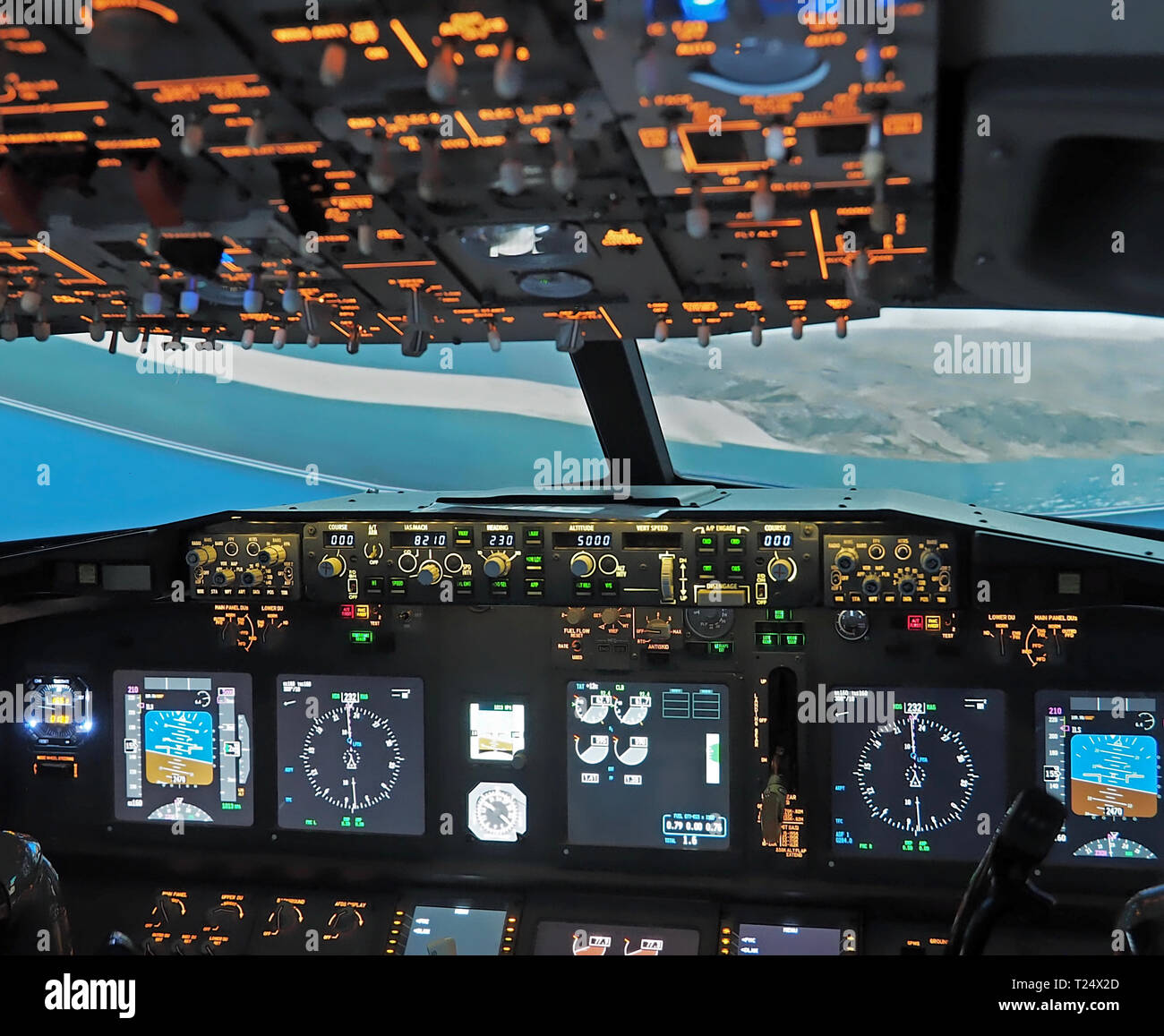 Cockpit of a Boeing 737 flight simulator in Moenchengladbach, Germany ...