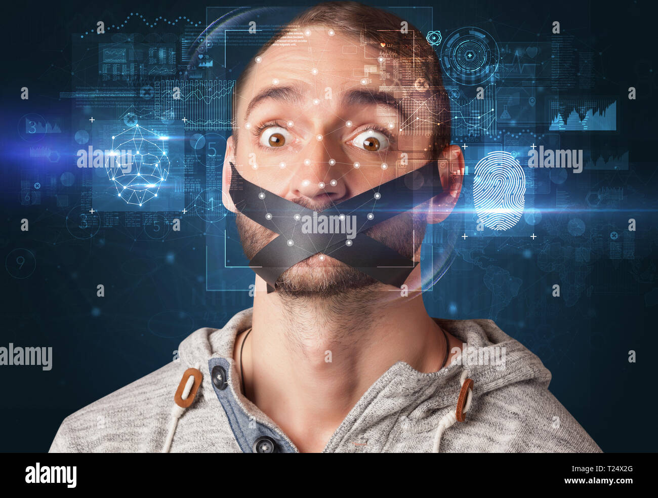 Biometric verification - face and fingerprint detection concept Stock ...