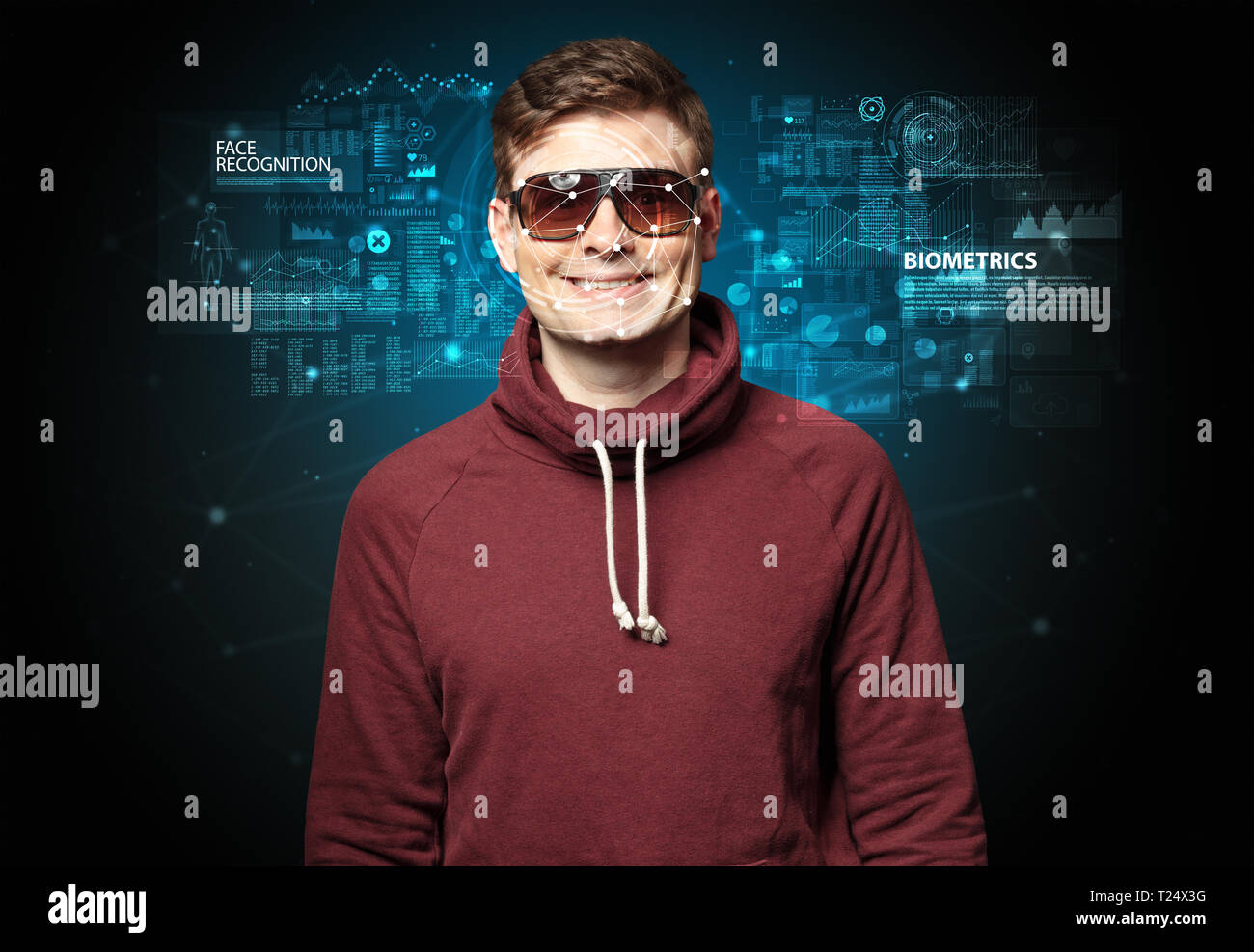 Biometric verification - young man face recognition concept Stock Photo ... Biometric verification - young man face recognition concept Stock Photo ...