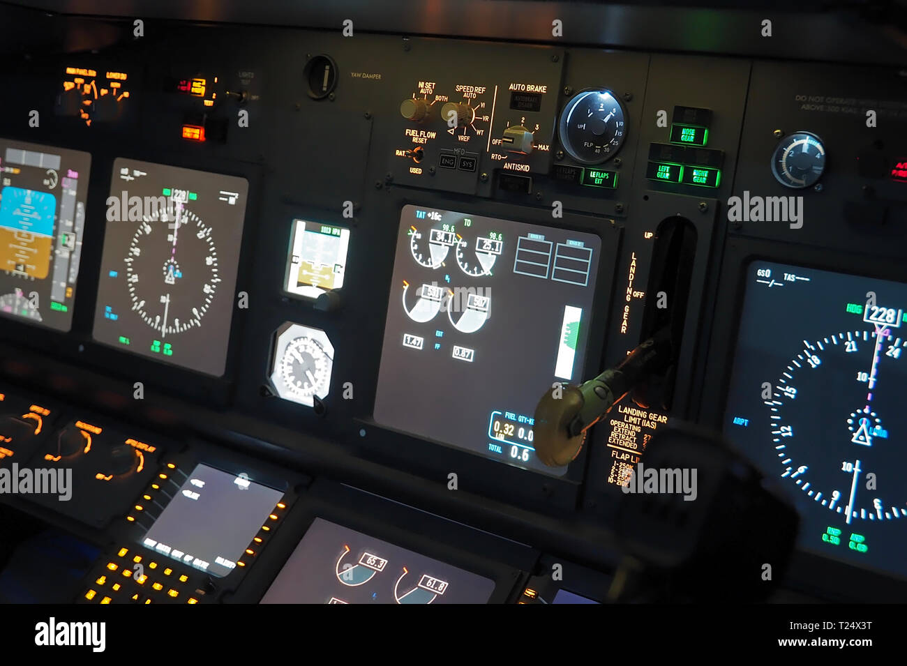 Cockpit of a Boeing 737 flight simulator in Moenchengladbach, Germany ...