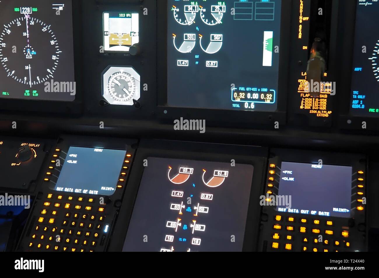 Cockpit of a Boeing 737 flight simulator in Moenchengladbach, Germany ...