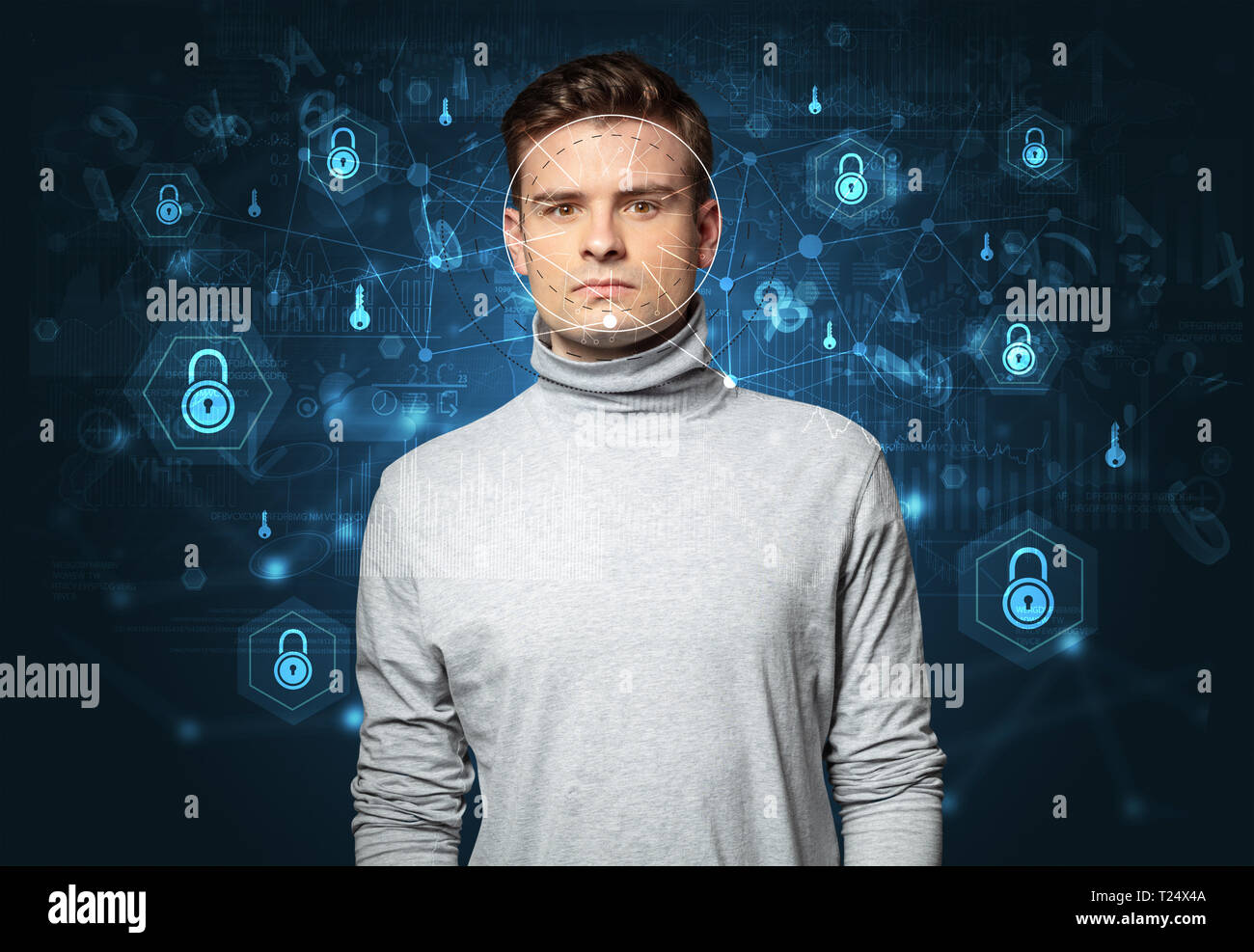 Facial security recognition concept with mesh and locks Stock Photo - Alamy