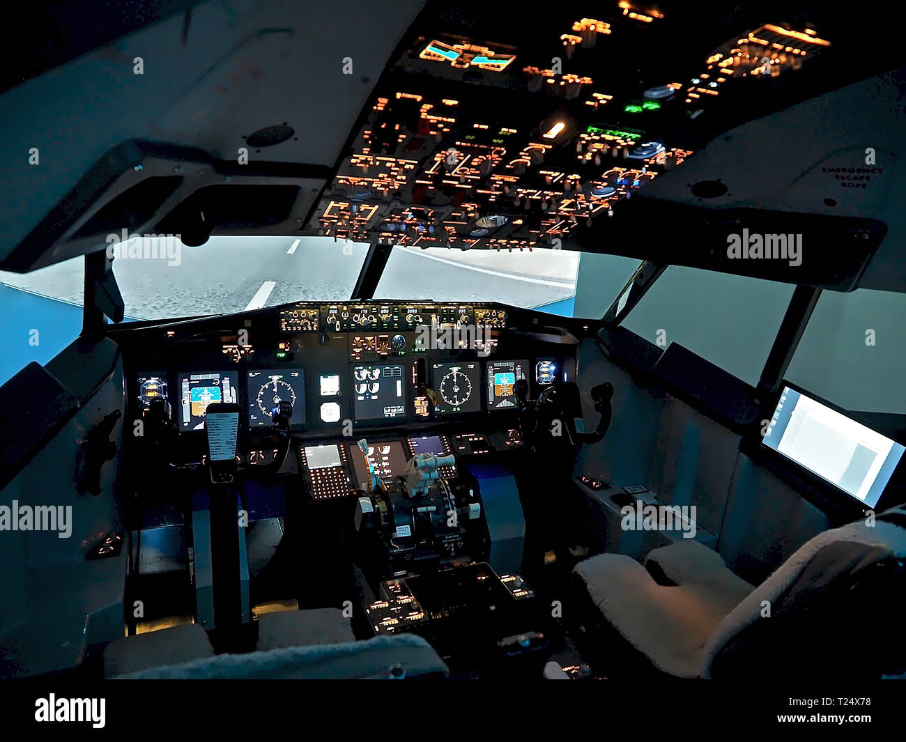 Cockpit of a Boeing 737 flight simulator in Moenchengladbach, Germany ...