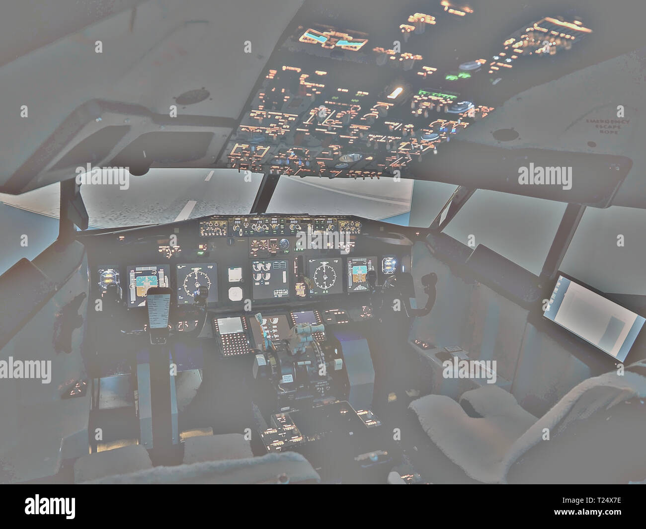 Cockpit of a Boeing 737 flight simulator in Moenchengladbach, Germany ...