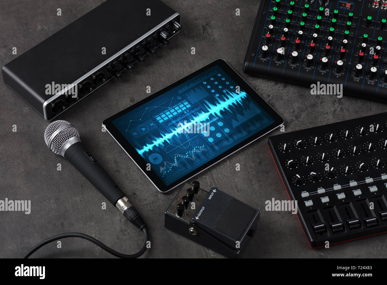Music instruments and tablet with recording sound concept Stock Photo ...