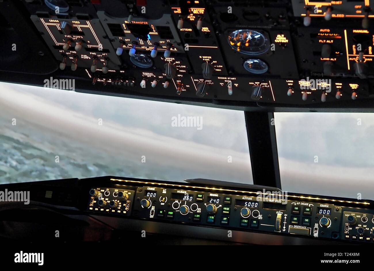 Cockpit of a Boeing 737 flight simulator in Moenchengladbach, Germany ...