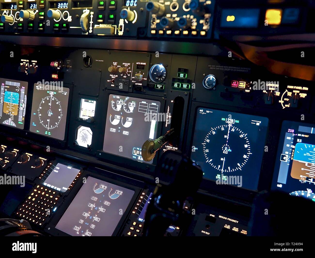 Cockpit of a Boeing 737 flight simulator in Moenchengladbach, Germany ...