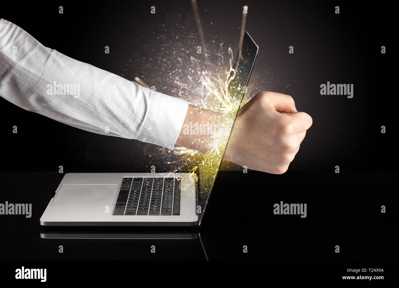 Strong arm boxing laptop screen strongly Stock Photo - Alamy