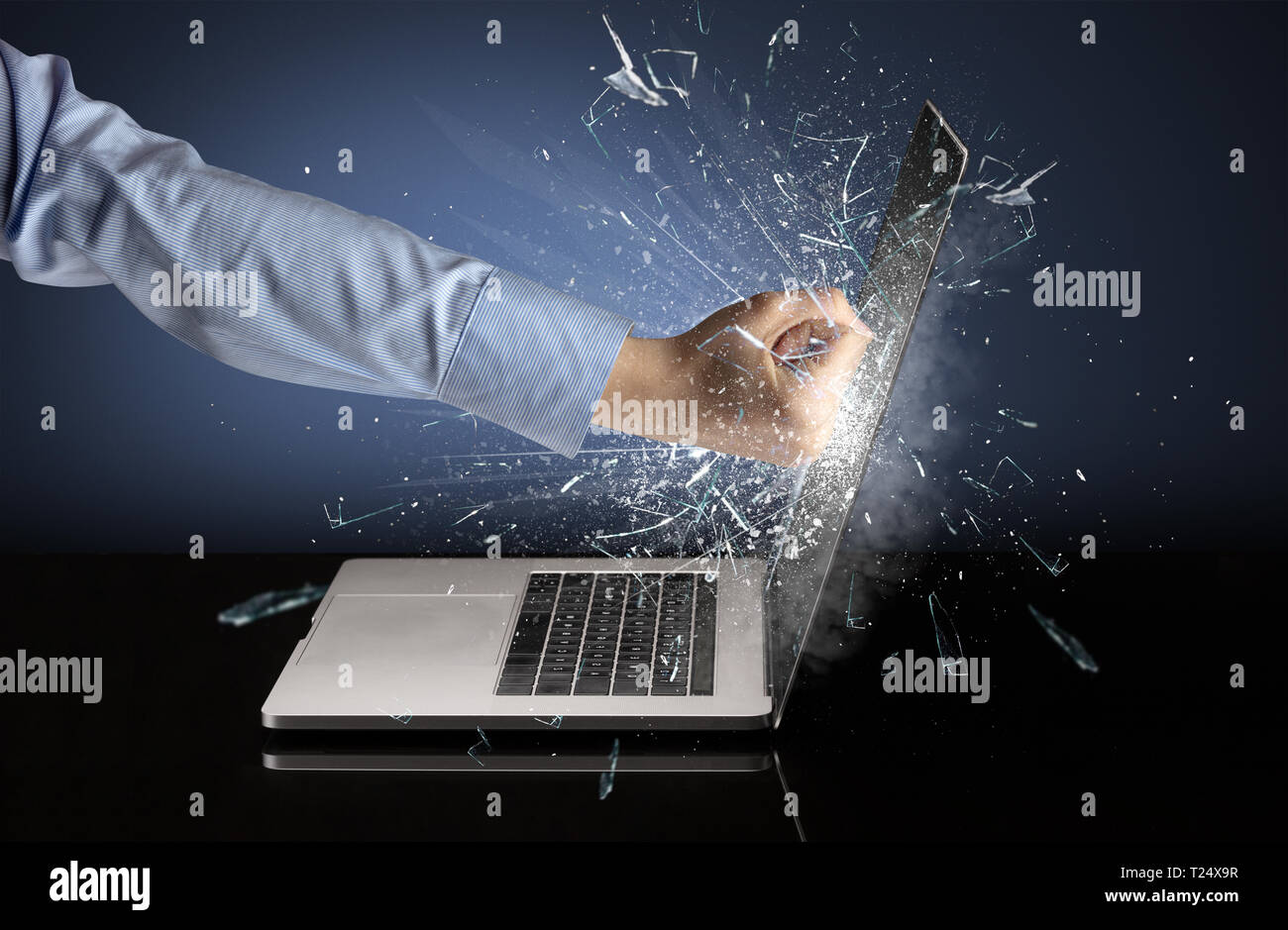 Strong arm boxing laptop screen strongly Stock Photo - Alamy