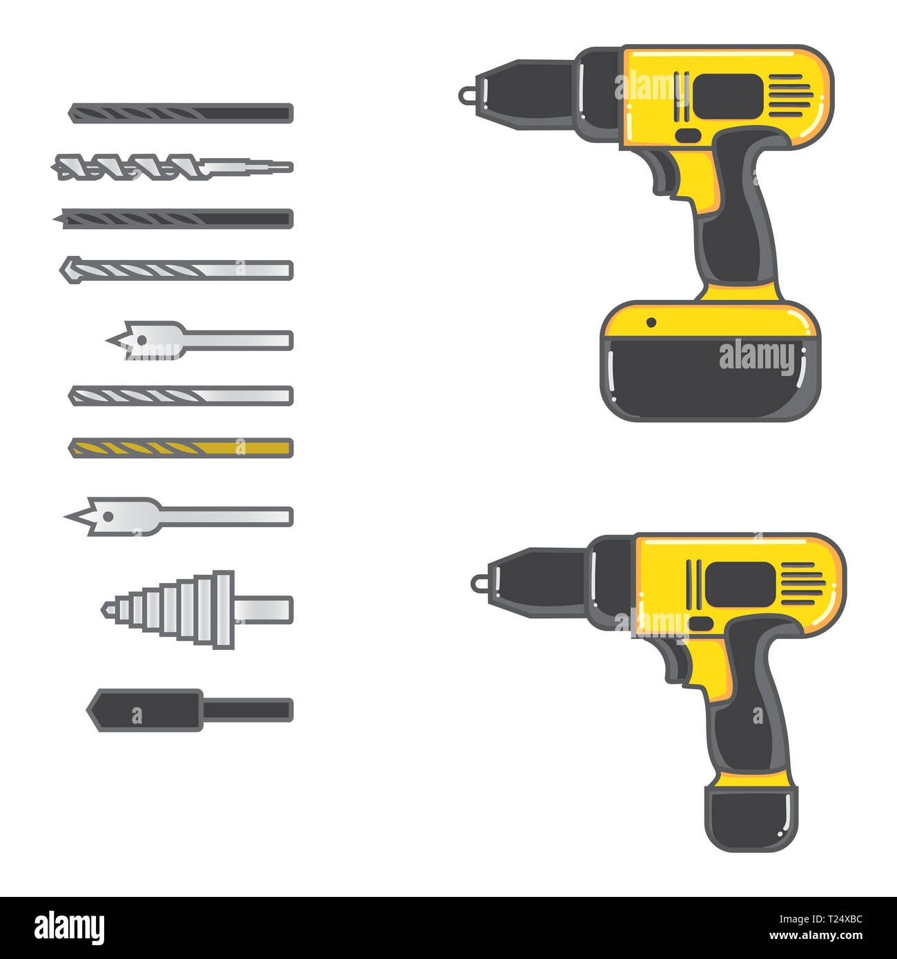 set of vector illustration cordless drill with complete bits flat ...