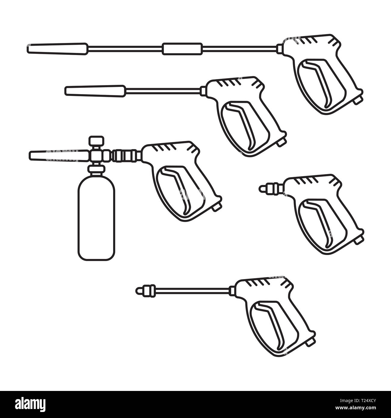 set of vector illustration pressure washer machine electric with spray ...