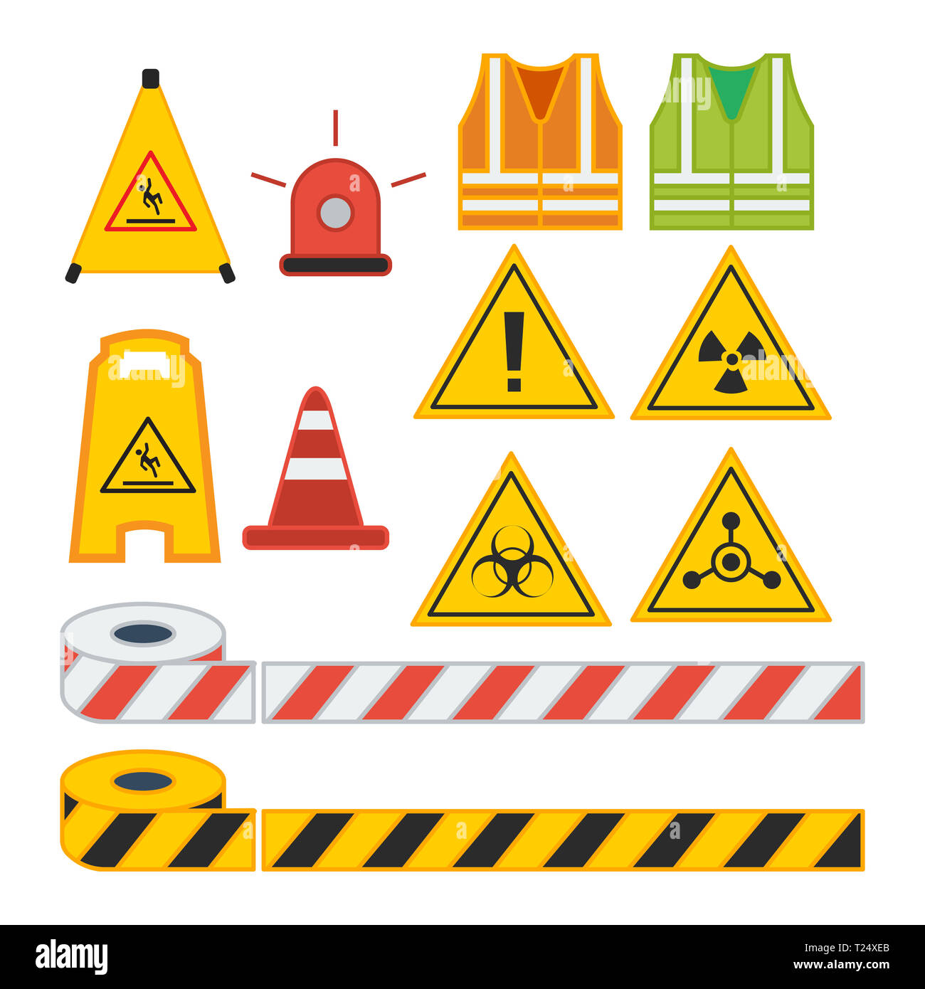 set of vector illustration caution sign for safety equipment vest ...