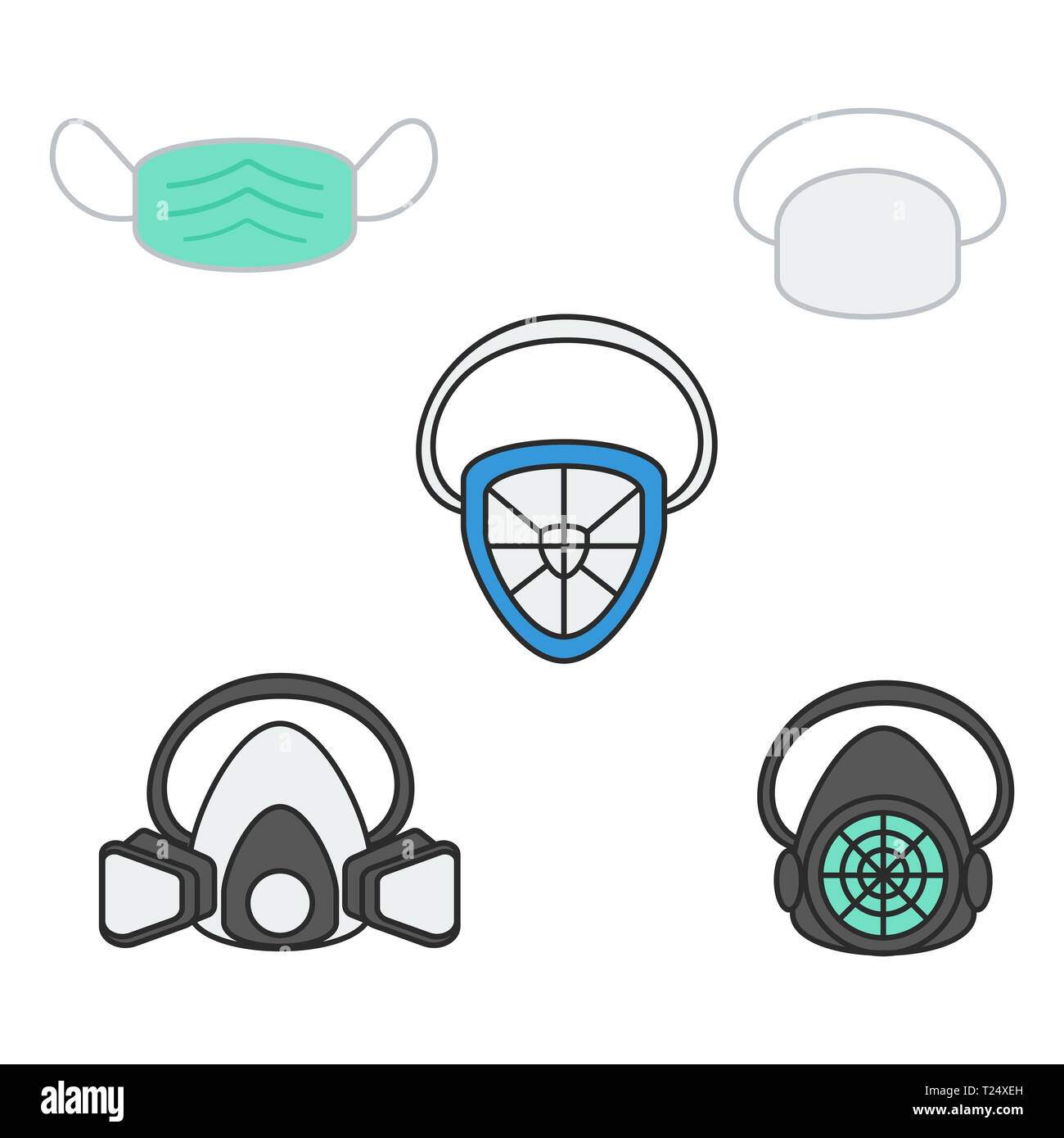 set of vector illustration safety mask and respirator for industrial ...