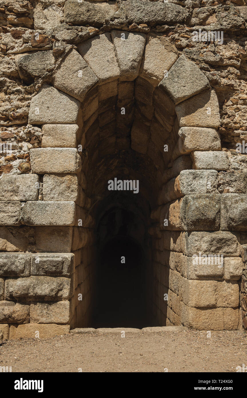 Arched exit on stone wall in the Roman Theater at the archaeological ...