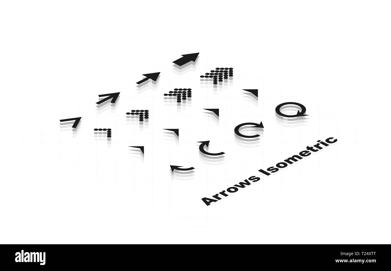 Arrows isometric set. Icon arrows. Black colored arrow. Vector ...