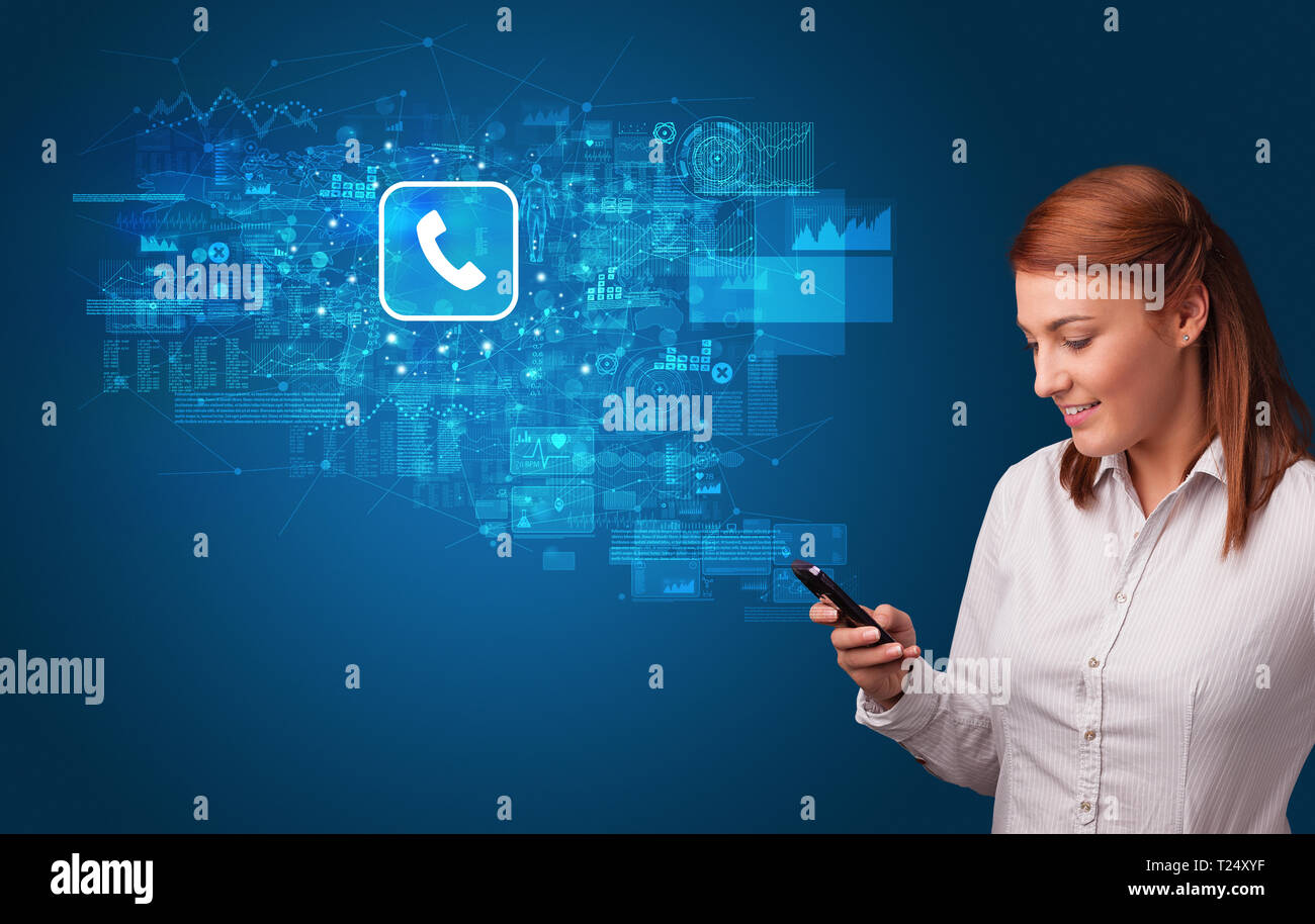 Young person using phone with mail and online communication concept ...