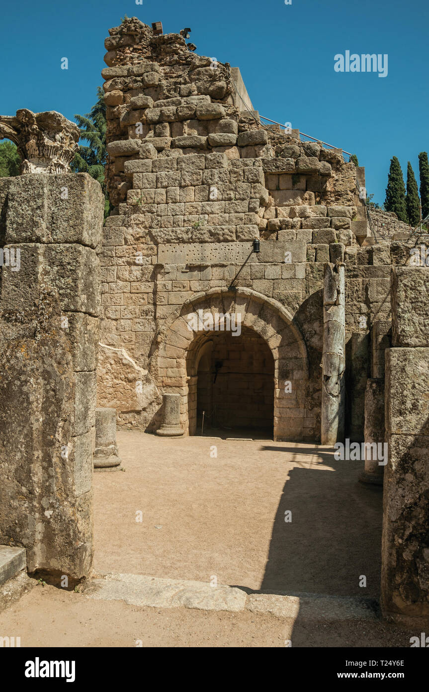 Arched entrance on stone wall at the Roman Theater, in the ...