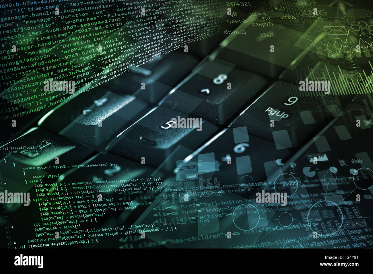 Close-up dark keyboard with coding and programing concept Stock Photo ...