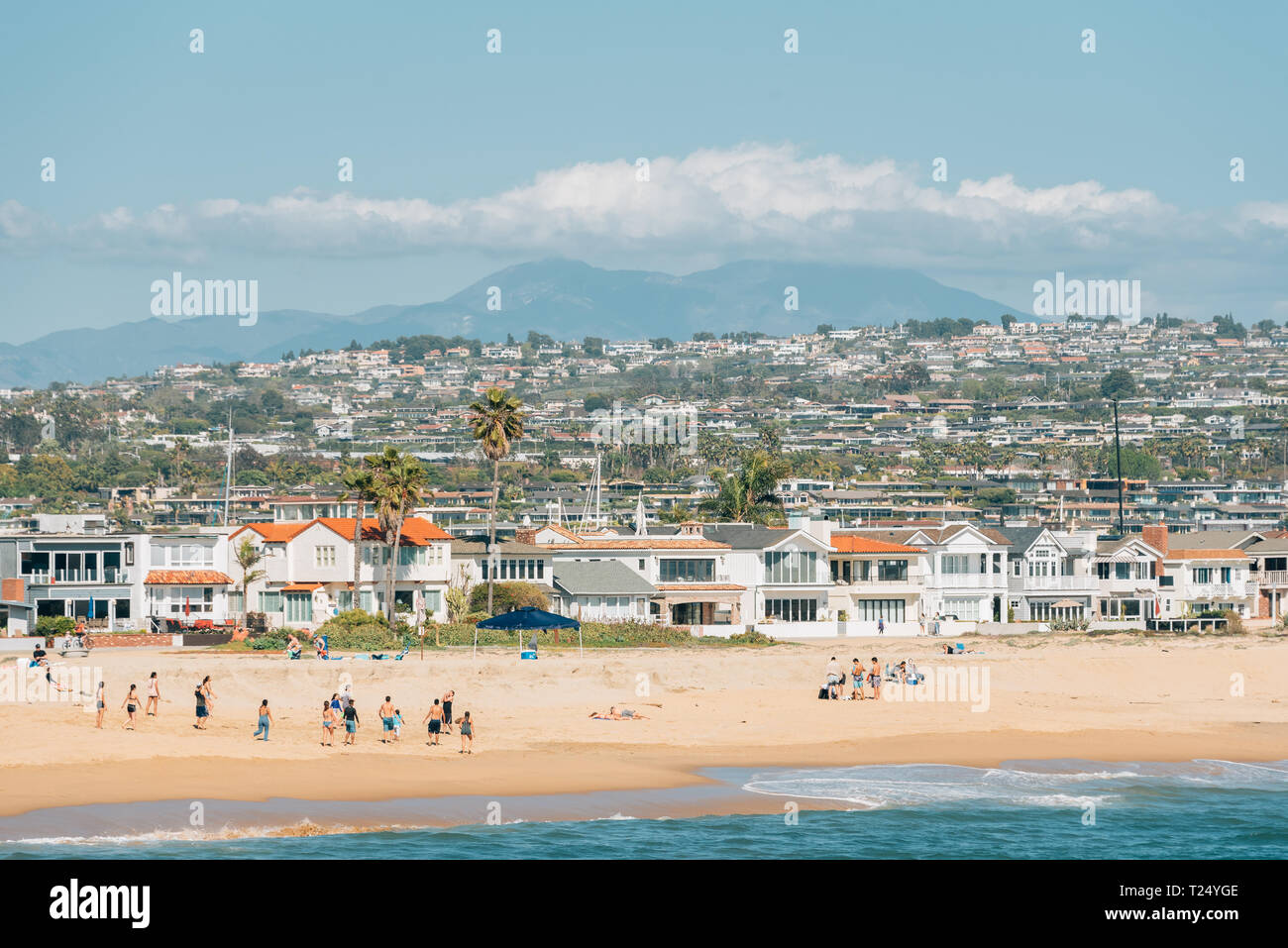 View of the beach from Balboa Pier in Newport Beach, California Stock ...