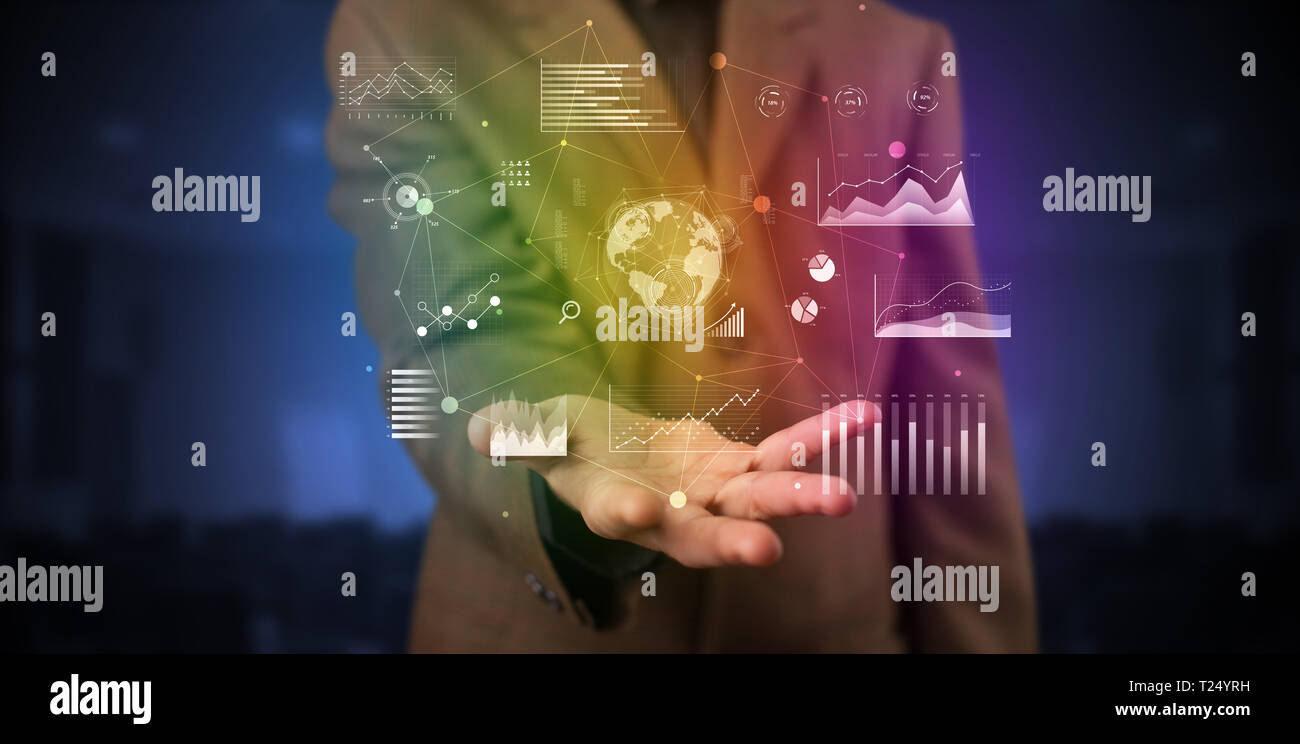 Elegant hand global charts, international business concept Stock Photo ...