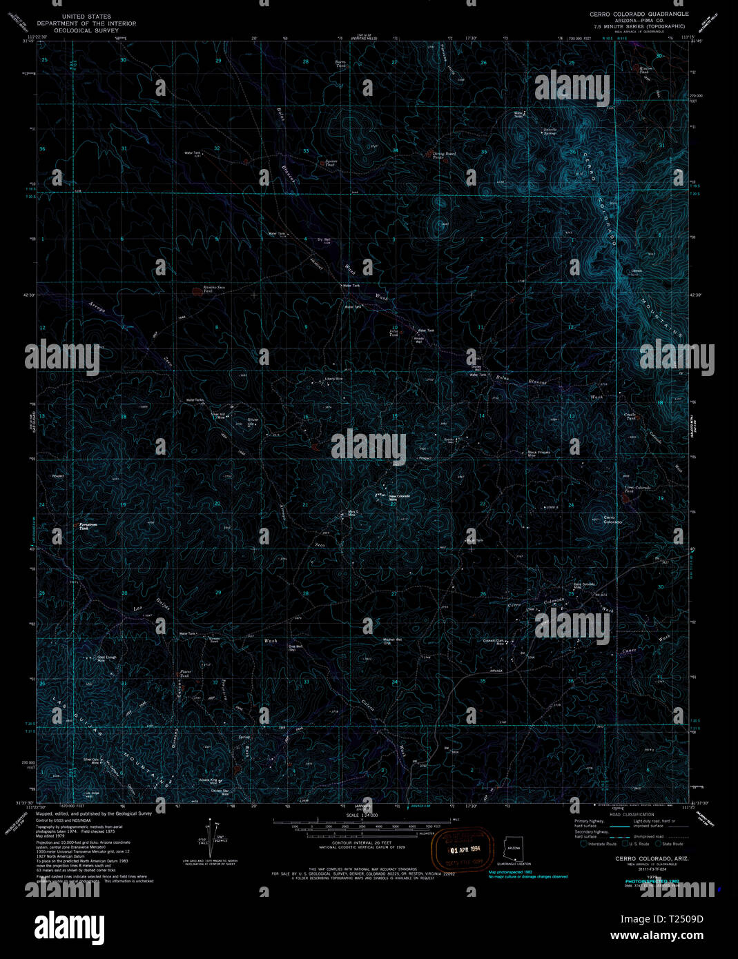 USGS TOPO Map Arizona AZ Cerro Colorado 310791 1979 24000 Inverted ...