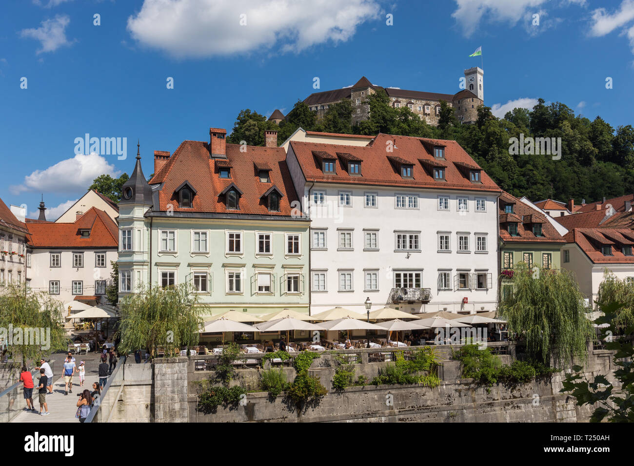 Ljubljana Old Town and Ljubljana Castle, a medieval fortress standing ...