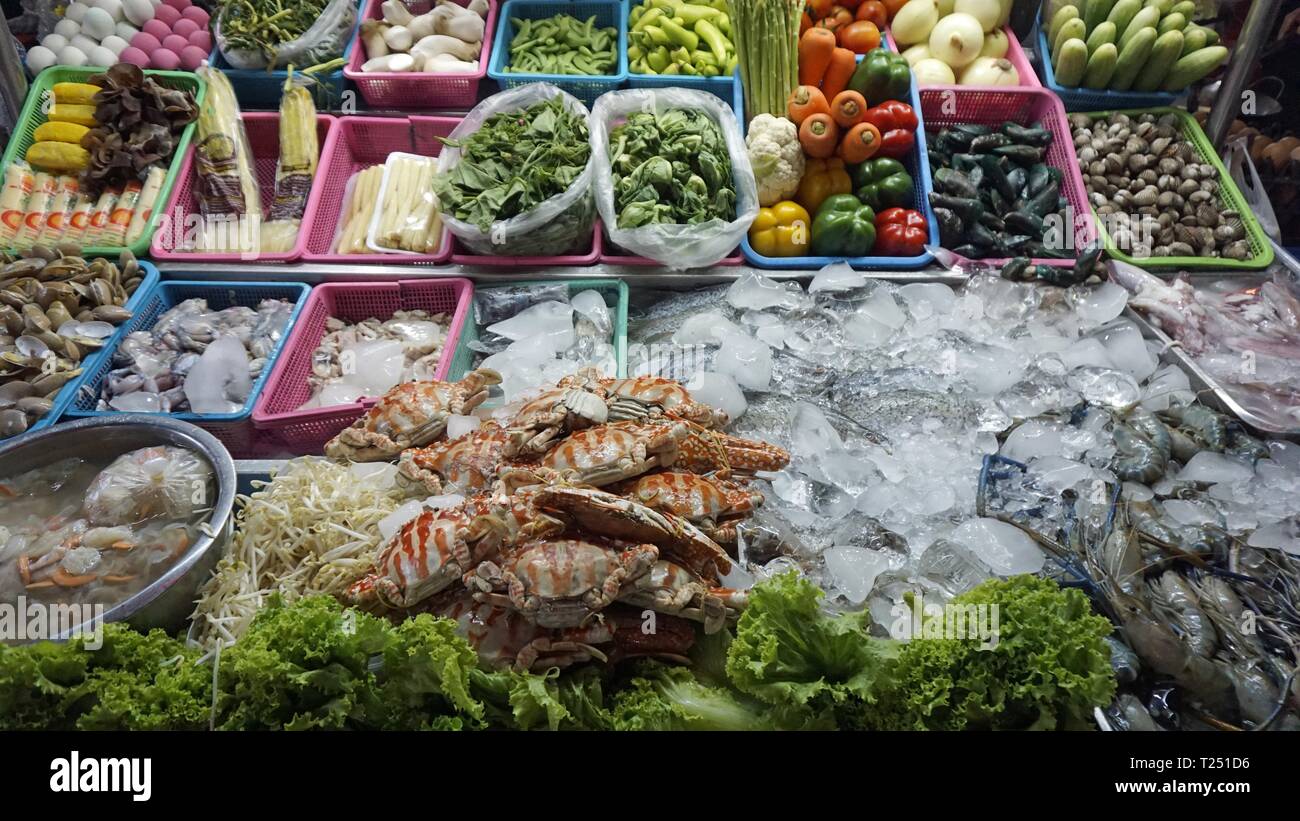 asian street food market with fresh food Stock Photo - Alamy