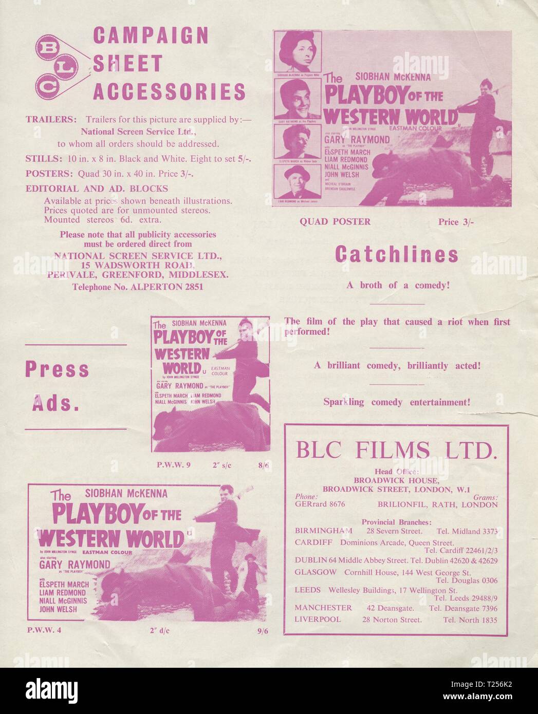 Playboy of the Western World (1962) Publicity information, Date: 1961 ...