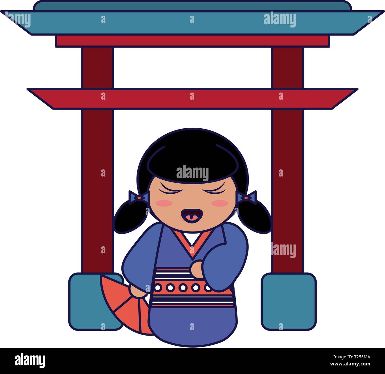 Japanese girl on arch symbol blue lines Stock Vector Image & Art - Alamy