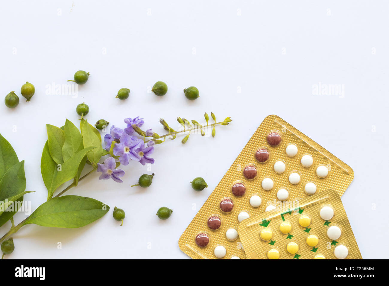 birth control pills of woman not want to have baby with purple flowers ...