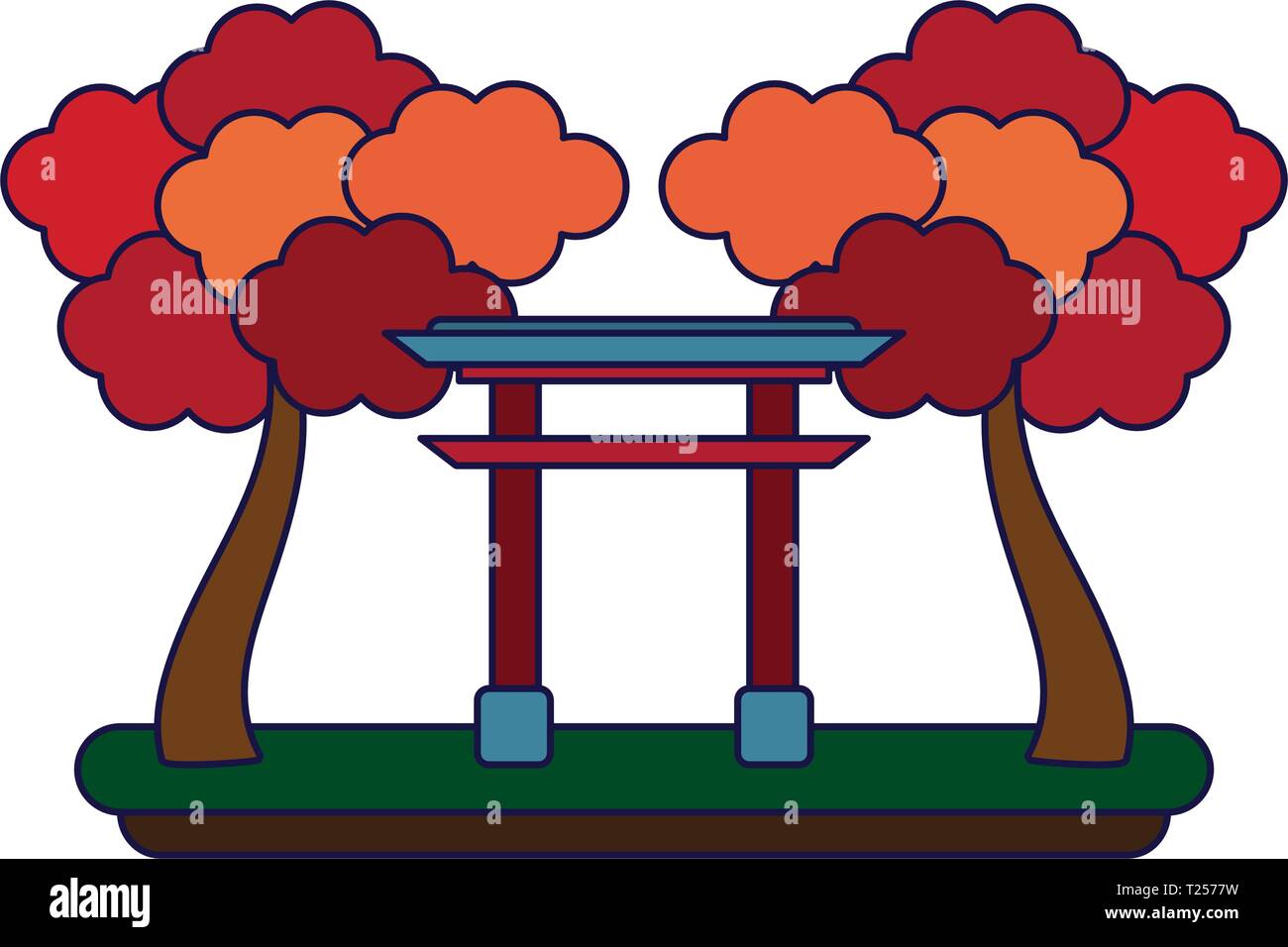 Japanese gate with trees blue lines Stock Vector Image & Art - Alamy