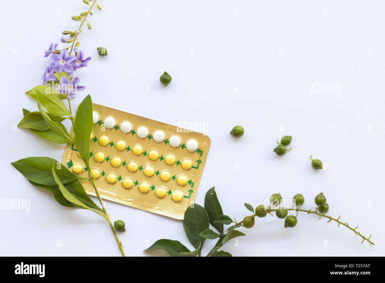 birth control pills of woman not want to have baby with purple flowers ...