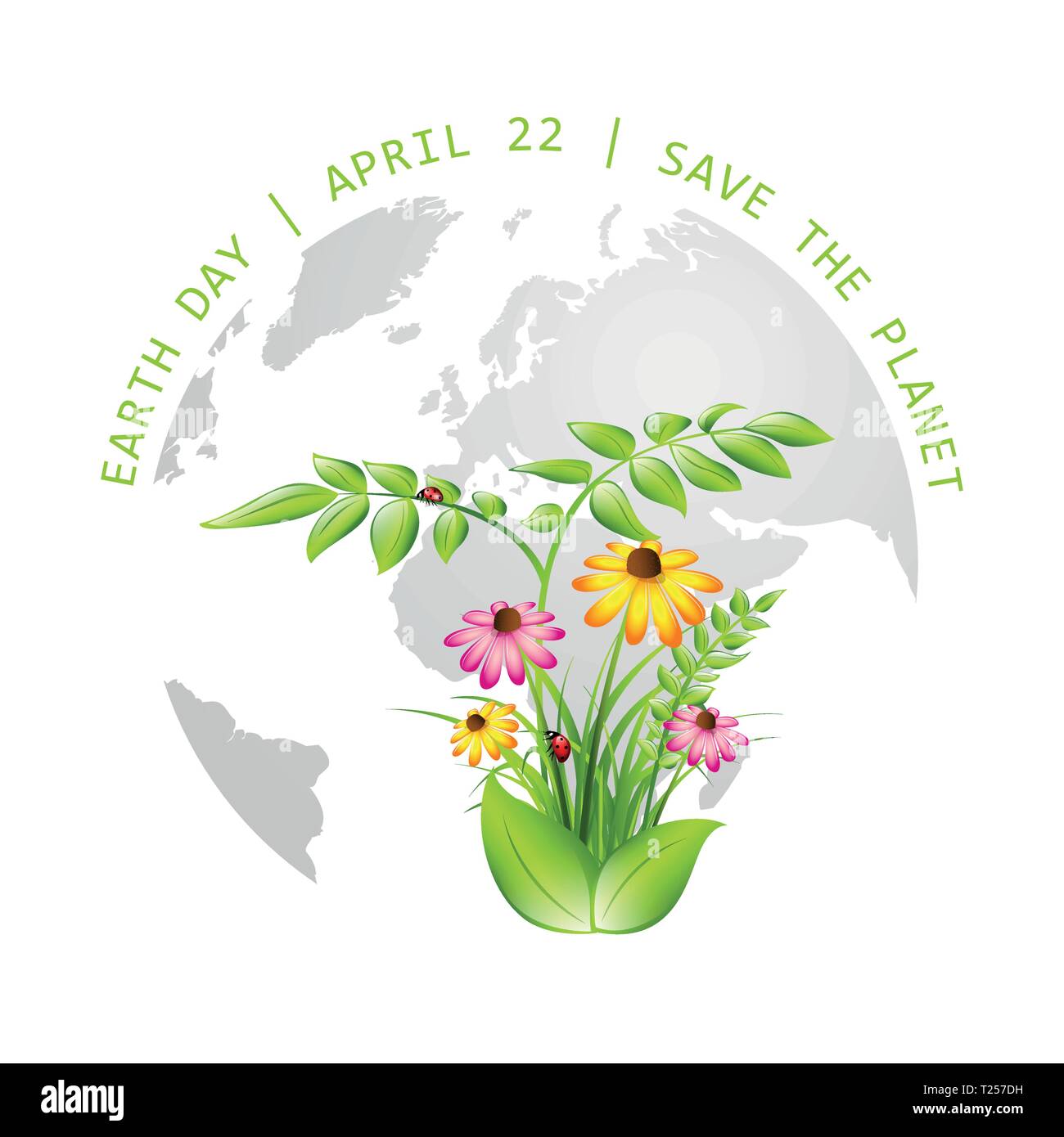earth day save the planet globe with plants and flowers vector ...