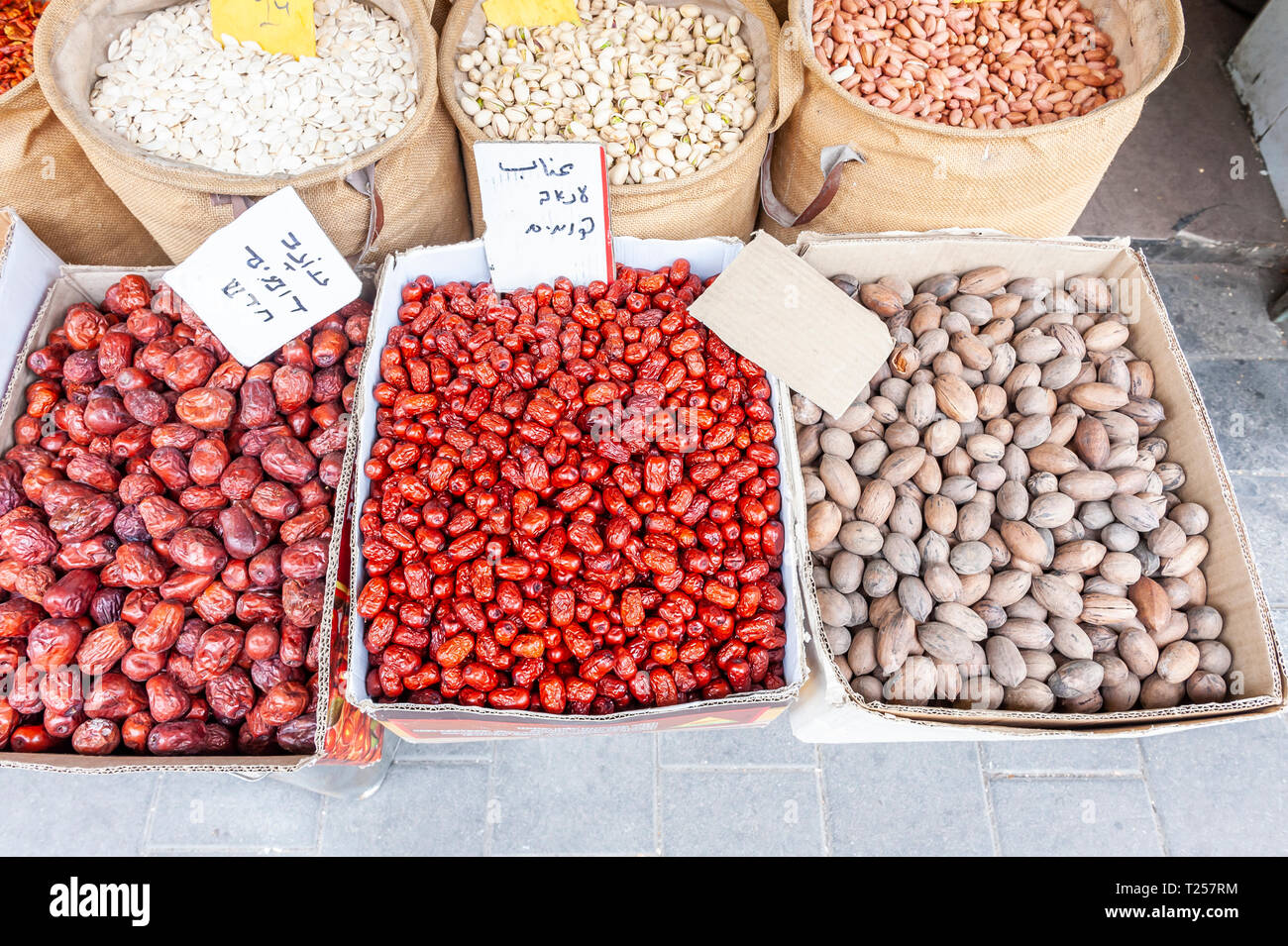 Israel, Tel Aviv-Yafo - 29 March 2019: Grapes sold in shuk Levinsky ...